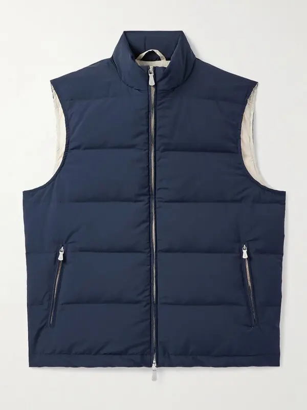 Eleventy Quilted Tech Wool-blend Down Gilet - Blue
