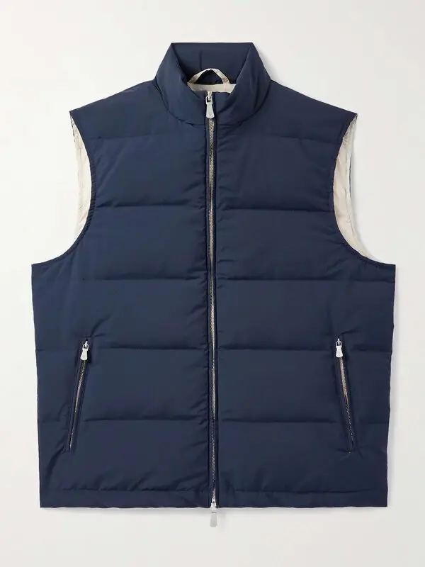 Eleventy Quilted Tech Wool-blend Down Gilet - Navy