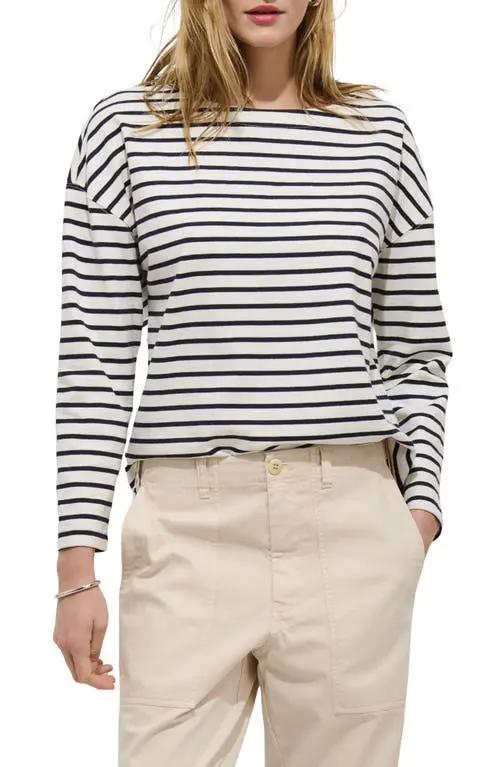 ALEX MILL Avignon Stripe Boat Neck Top - Ivory/navy