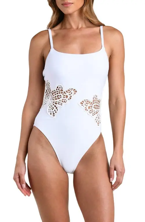L'Agence Butterfly Crochet Appliqué One-piece Swimsuit - White