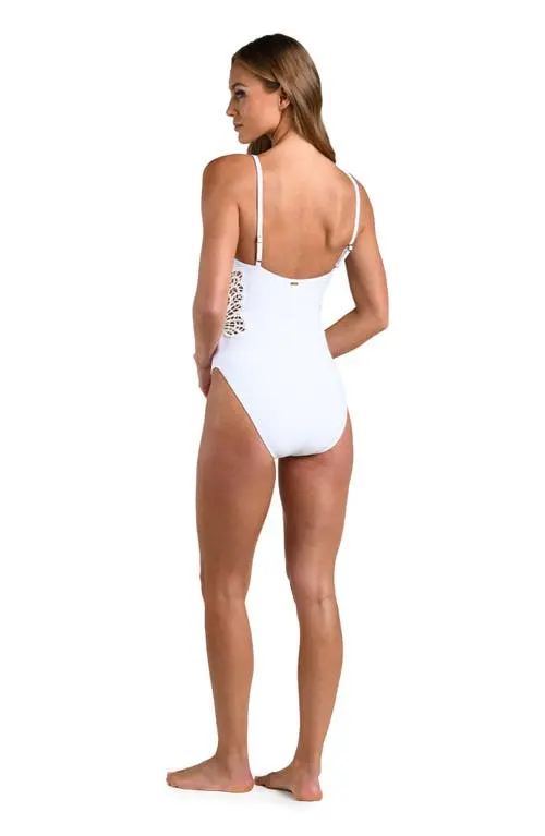 L'Agence Butterfly Crochet Appliqué One-piece Swimsuit - White
