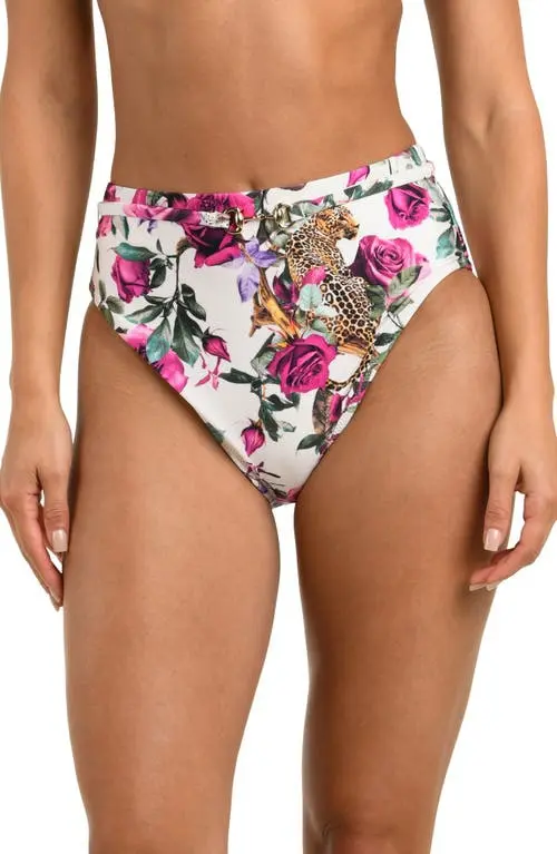 L'Agence Vanessa Rose Leopard High Waist Bikini Bottoms - White Multi