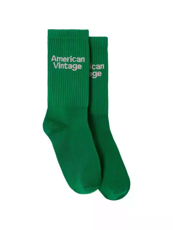 American Vintage Intarsia-logo Socks - Green