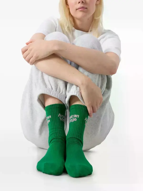 American Vintage Intarsia-logo Socks - Green