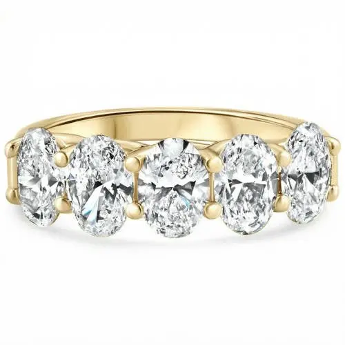 BLISS DIAMOND 3ct Oval Shape Diamond Five Stone Wedding Ring 14k Gold Lab Grown - 14k Yellow Gold