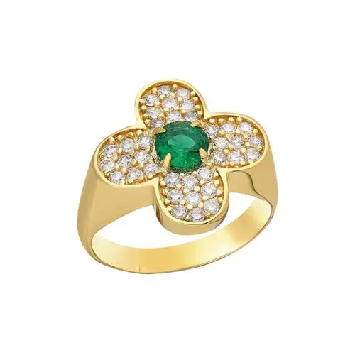 GEMMA AZZURRO Gold Clover Emerald Ring - Green