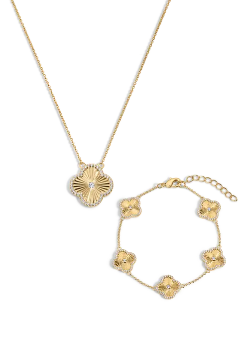 ELECTRIC PICKS Icon Clover Necklace And Bracelet Set - Gold