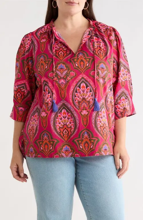 SUGARLIPS Azura Paisley Irina Split Neck Top - Berry-multi