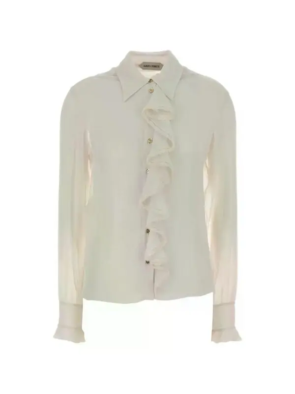 Alberta Ferretti Ruffled Polo-collar Shirt - Neutrals