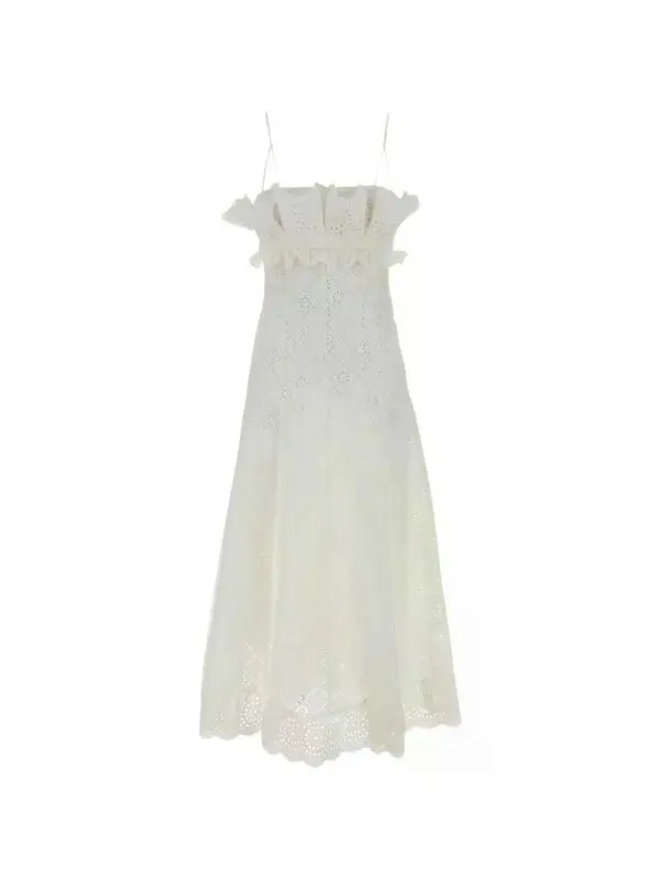 Alberta Ferretti Ruffled Broderie-anglaise Cotton Dress - White