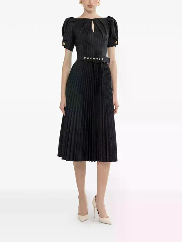 NISSA Midi Pleated Pinstripe-pattern Dress