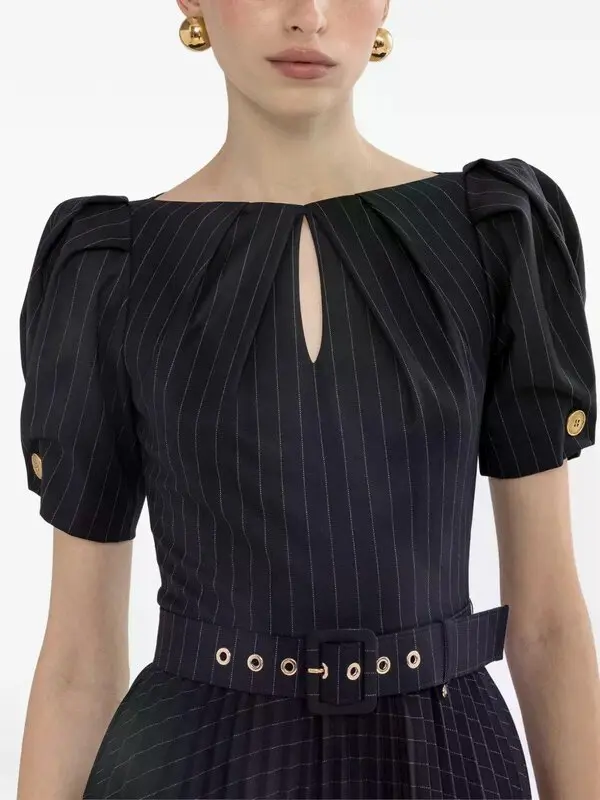 NISSA Midi Pleated Pinstripe-pattern Dress
