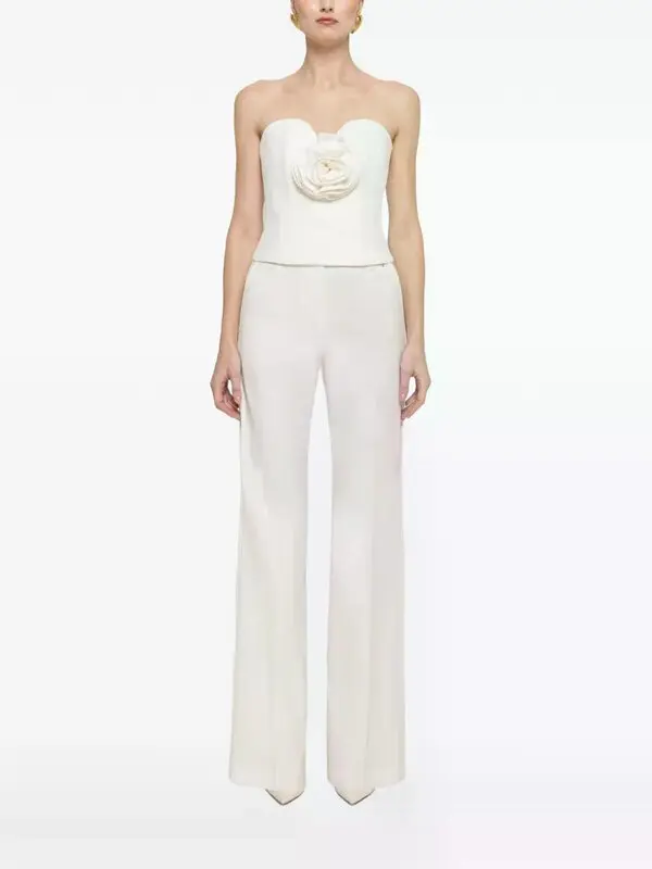 NISSA Floral-appliqué Corset Top - White