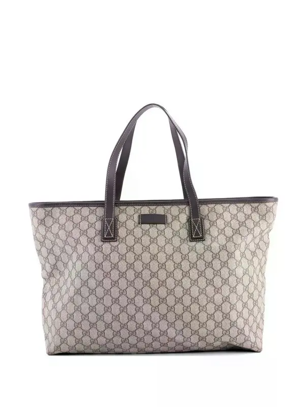 Gucci Plus Gg Coated Canvas With Leather Large Tote Bag - Brown