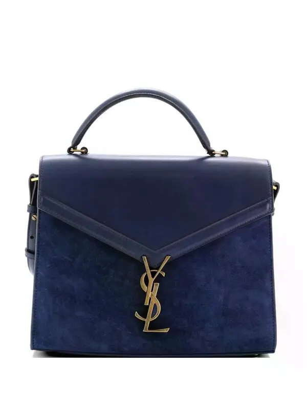 Saint Laurent Cassandra Top Handle Bag Leather And Suede Medium Shoulder Bag - Blue