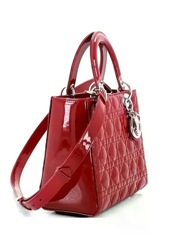 Dior Lady Bag Cannage Quilt Patent Medium Satchel - Red