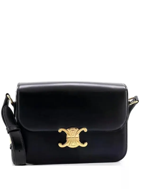 Celine Triomphe Shoulder Bag Smooth Calfskin Medium Crossbody Bag - Black