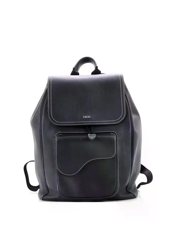 Dior Saddle Single Pocket Leather Large Backpack - Black