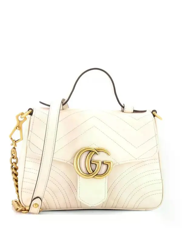 Gucci Gg Marmont Top Handle Flap Bag Matelasse Leather Mini Satchel - Neutrals