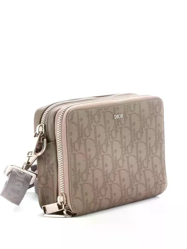 Dior Double Zip Pouch Oblique Galaxy Leather Crossbody Bag - Grey