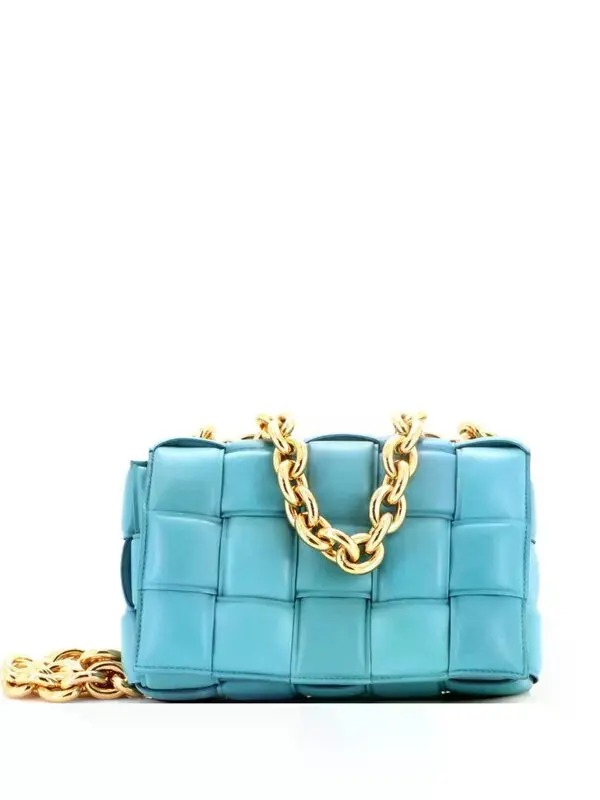 Bottega Veneta Cassette Chain Padded Maxi Intrecciato Leather Crossbody Bag - Blue