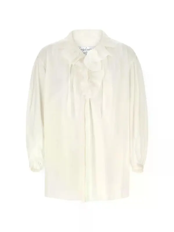 Yohji Yamamoto Frilled Gather Cotton Shirt - White