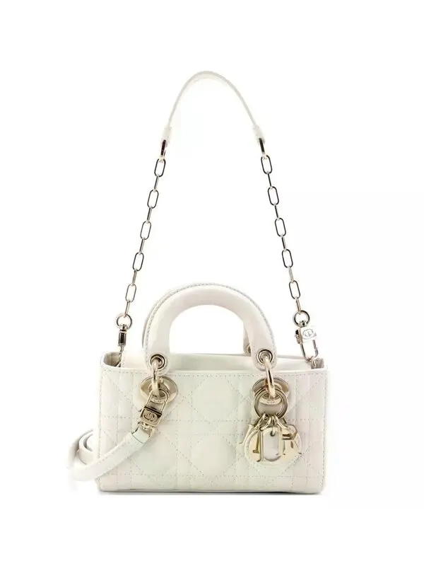 Dior Lady D-joy Bag Cannage Quilt Lambskin Micro Satchel - White