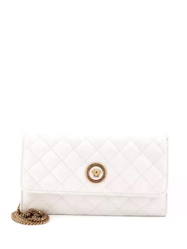Versace Icon Wallet On Chain Quilted Leather Crossbody Bag - White