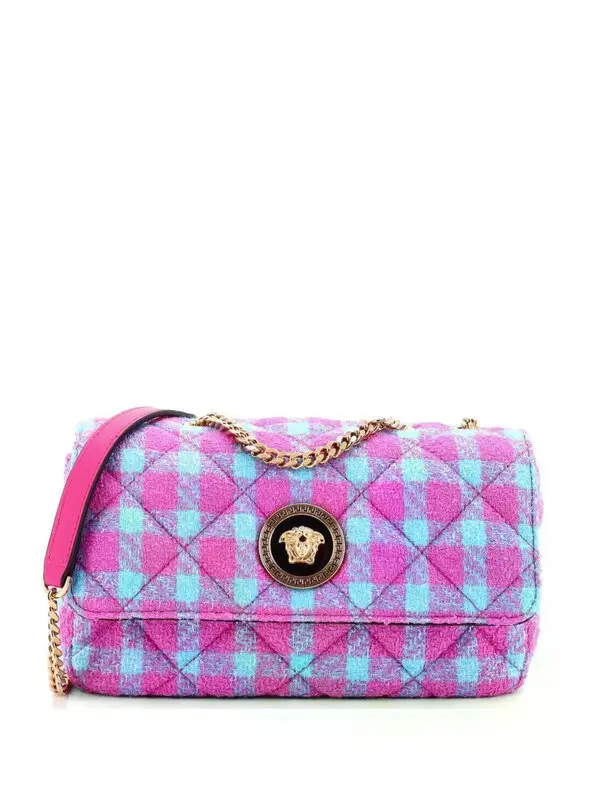 Versace Medusa Icon Chain Flap Bag Quilted Tweed East West Shoulder Bag - Pink