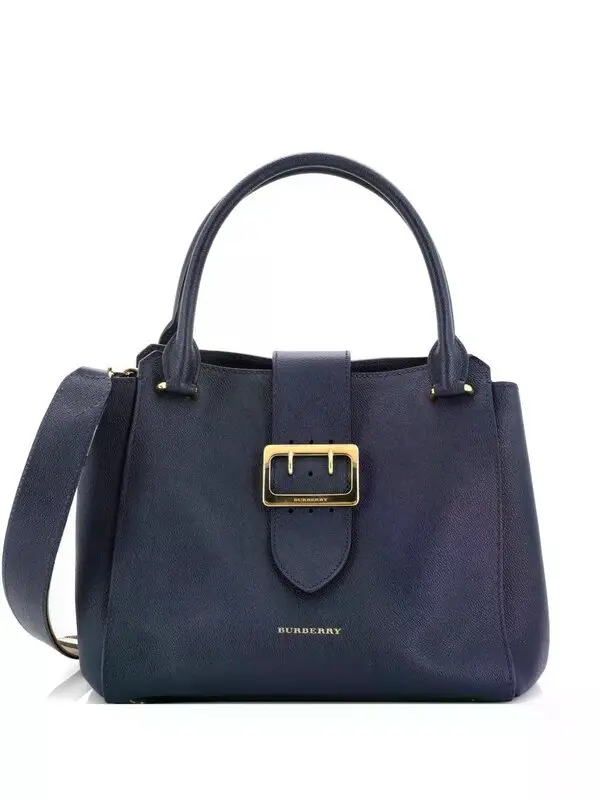 Burberry Buckle Leather Medium Tote Bag - Blue