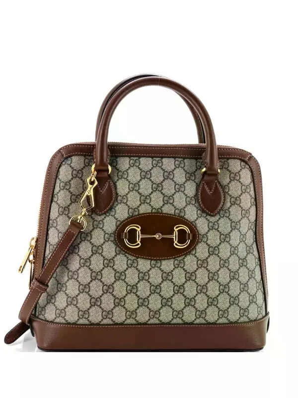 Gucci Horsebit 1955 Top Handle Bag Gg Coated Canvas With Leather Medium Satchel - Brown