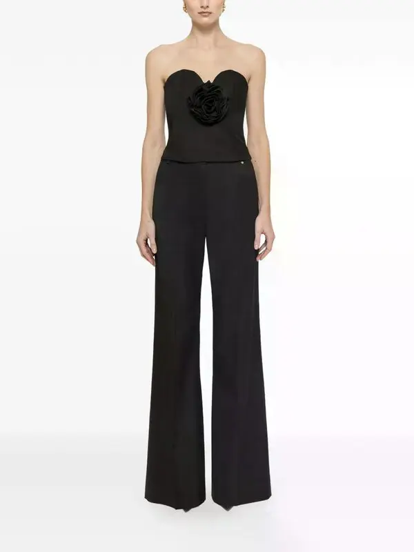 NISSA Floral-appliqué Corset Top - Black