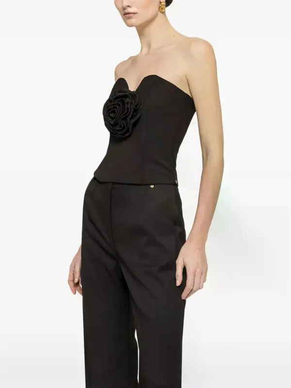 NISSA Floral-appliqué Corset Top - Black