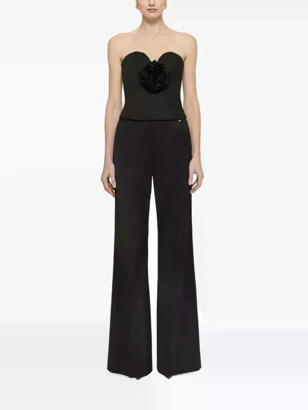 NISSA Floral-appliqué Corset Top - Black
