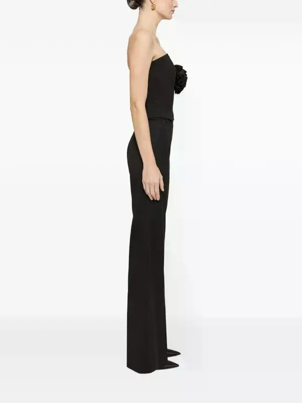 NISSA Floral-appliqué Corset Top - Black