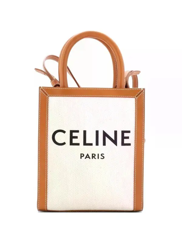 Celine Vertical Cabas Canvas With Leather Mini Tote Bag - Neutrals