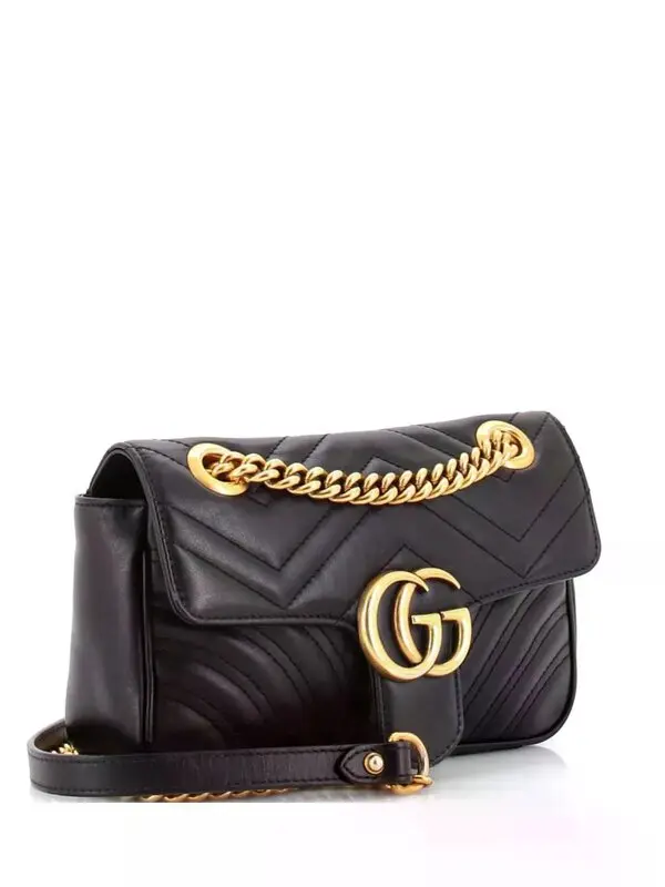 Gucci Gg Marmont Flap Bag Matelasse Leather Small Crossbody Bag - Black