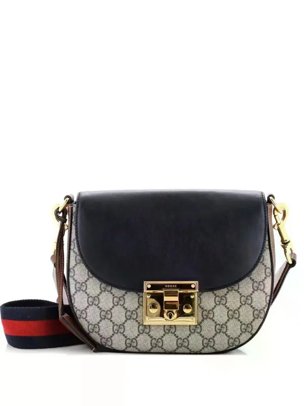 Gucci Padlock Saddle Shoulder Bag Gg Coated Canvas And Leather Medium Crossbody Bag - Black