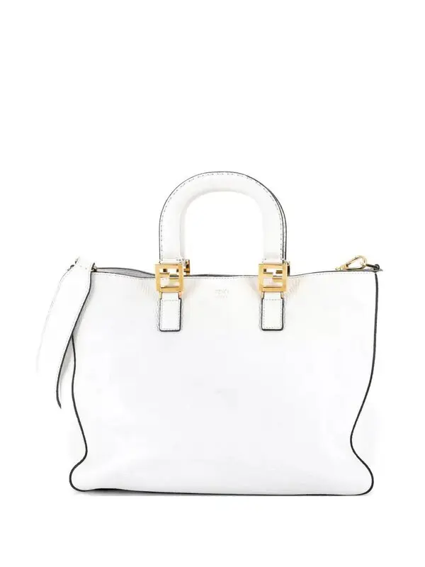 Fendi Selleria Ff Handle Tote Leather Medium Satchel - White