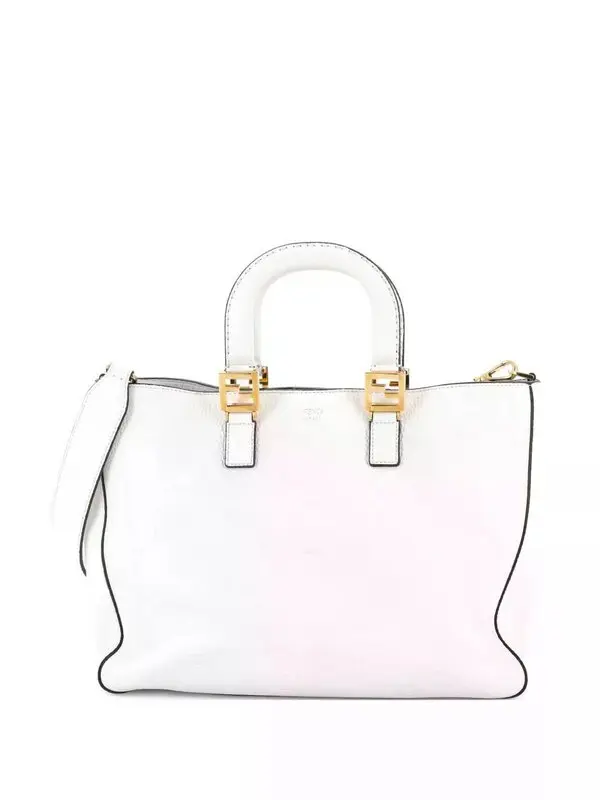 Fendi Selleria Ff Handle Tote Leather Medium Satchel - White