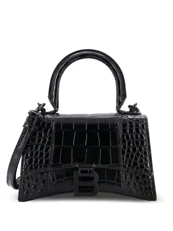 Balenciaga Hourglass Top Handle Bag Crocodile Embossed Leather Xs Satchel - Black