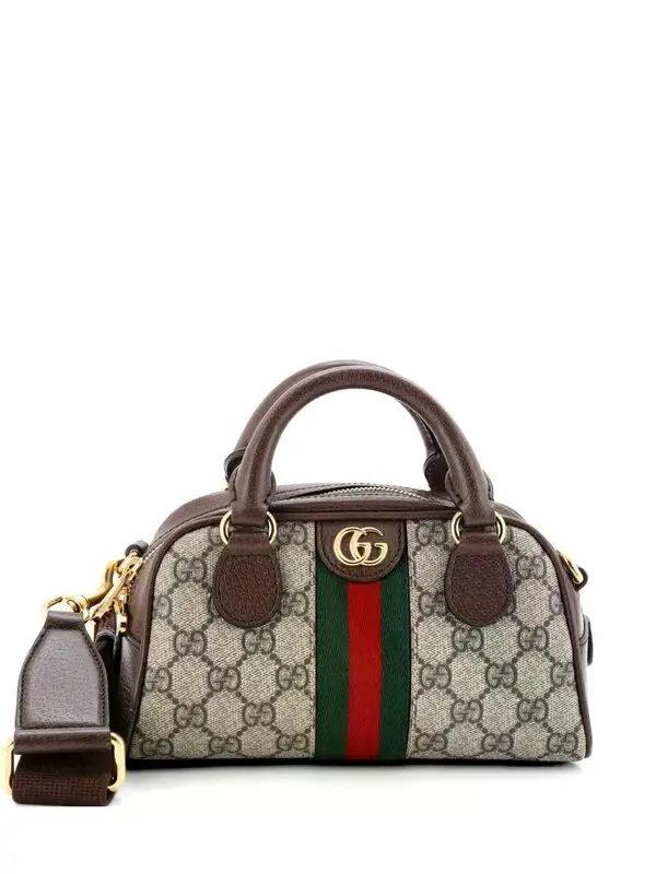 Gucci Ophidia Convertible Boston Top Handle Bag Gg Coated Canvas With Leather Mini Crossbody Bag - Brown