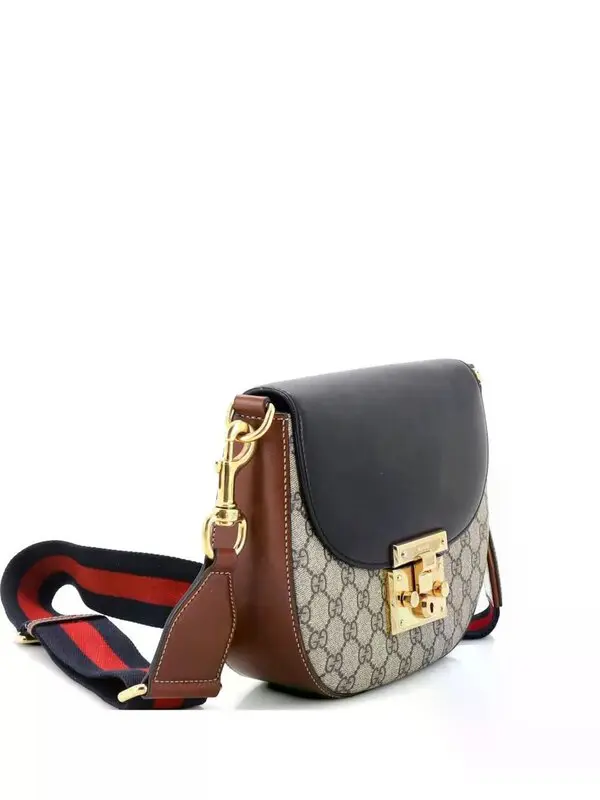 Gucci Padlock Saddle Shoulder Bag Gg Coated Canvas And Leather Medium Crossbody Bag - Black