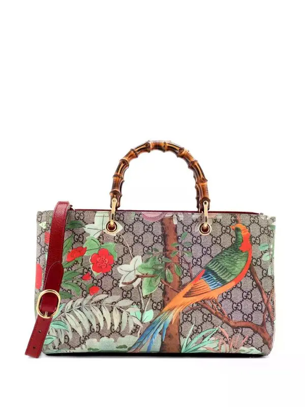 Gucci Bamboo Shopper Tian Print Gg Coated Canvas Medium Tote Bag - Multicolour