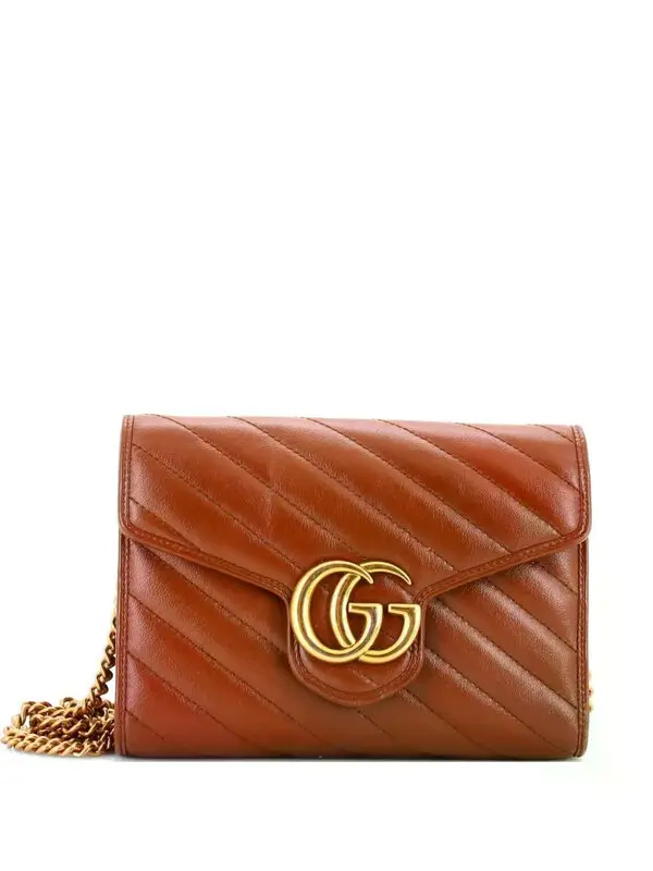 Gucci Gg Marmont Chain Wallet Matelasse Leather Mini Crossbody Bag - Brown