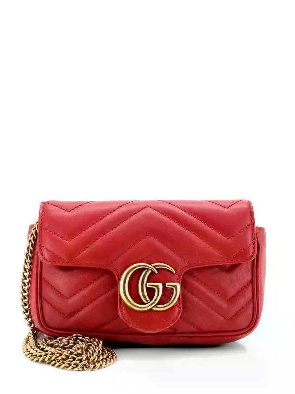 Gucci Gg Marmont Flap Bag Matelasse Leather Super Mini Crossbody Bag - Red