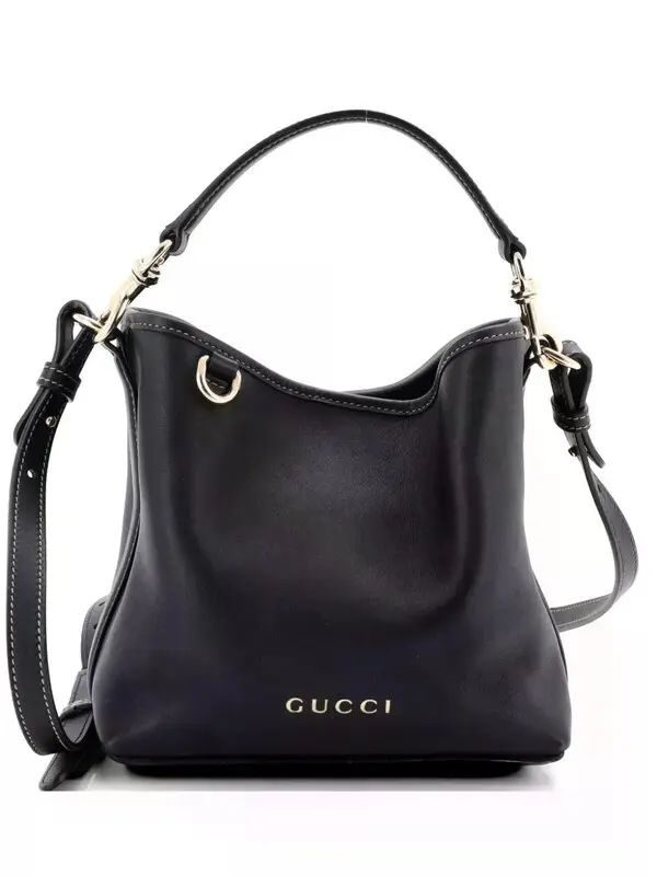 Gucci Emblem Leather Small Bucket Bag