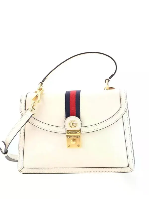 Gucci Ophidia Flap Top Handle Bag Leather Small Satchel - Neutrals