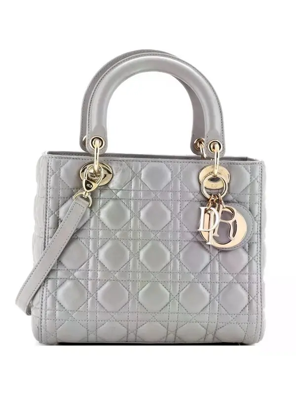 Dior Lady Bag Iridescent Cannage Quilt Lambskin Medium Shoulder Bag - Grey