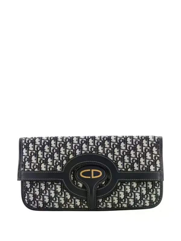 Dior Fold Over Oblique Canvas Clutch Bag - Blue